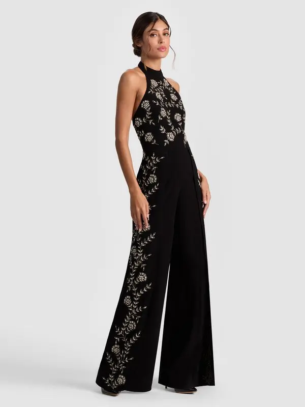 Alice + Olivia Gatz Embellished Halter Neck Wide-leg Jumpsuit - Black/multi