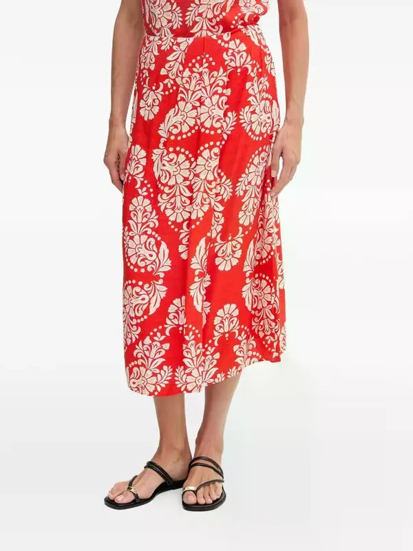 LOLA CASADEMUNT Damask Print Pleated Midi Skirt - Red