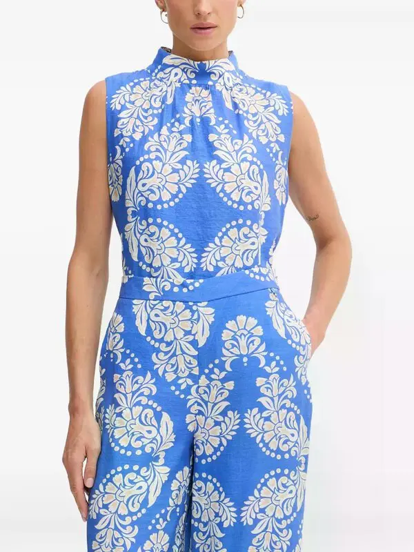 LOLA CASADEMUNT Damask Print Sleeveless Top - Blue