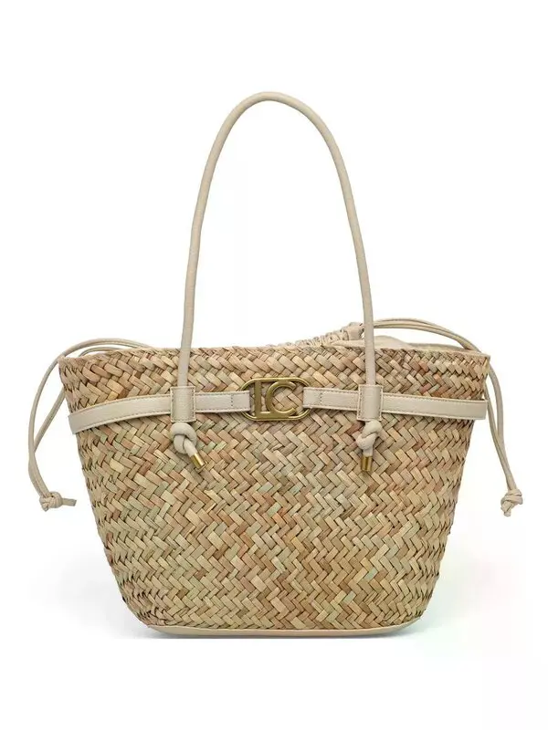 LOLA CASADEMUNT Logo Plaque Woven Beach Bag - Neutrals