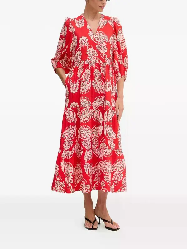 LOLA CASADEMUNT Damask Print Tie Midi Dress - Red