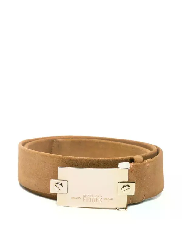 Gianfranco Ferre Suede Plaque Buckle Belt