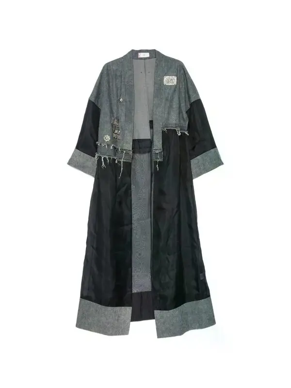HUI MILANO Bruno Patchwork Frayed-edge Coat - Blue