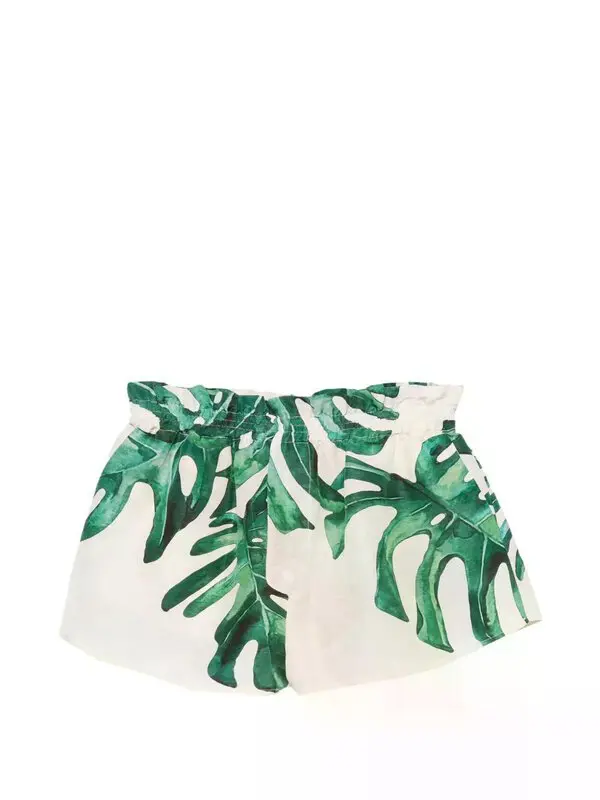 Raquel Diniz Leaf Print Elasticated Shorts - White