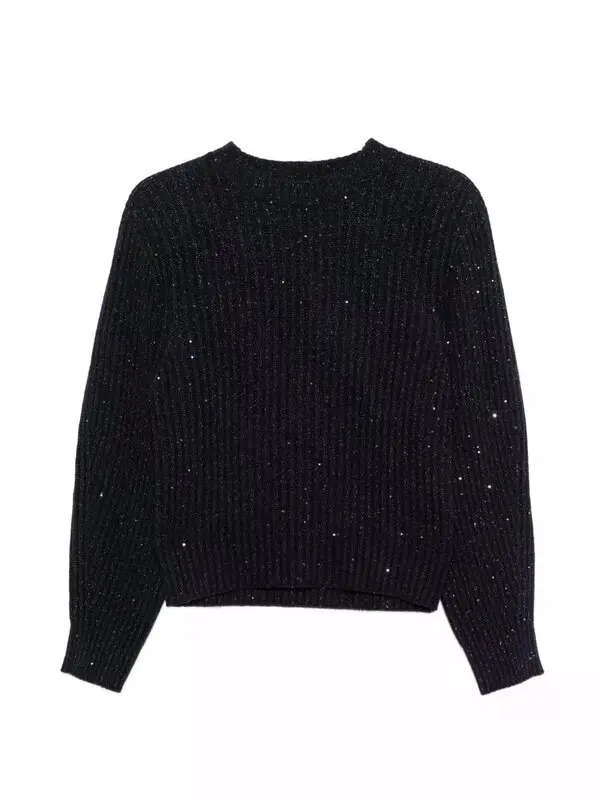 Brunello Cucinelli Sequin Embellished Ribbed Knit Sweater - Blue