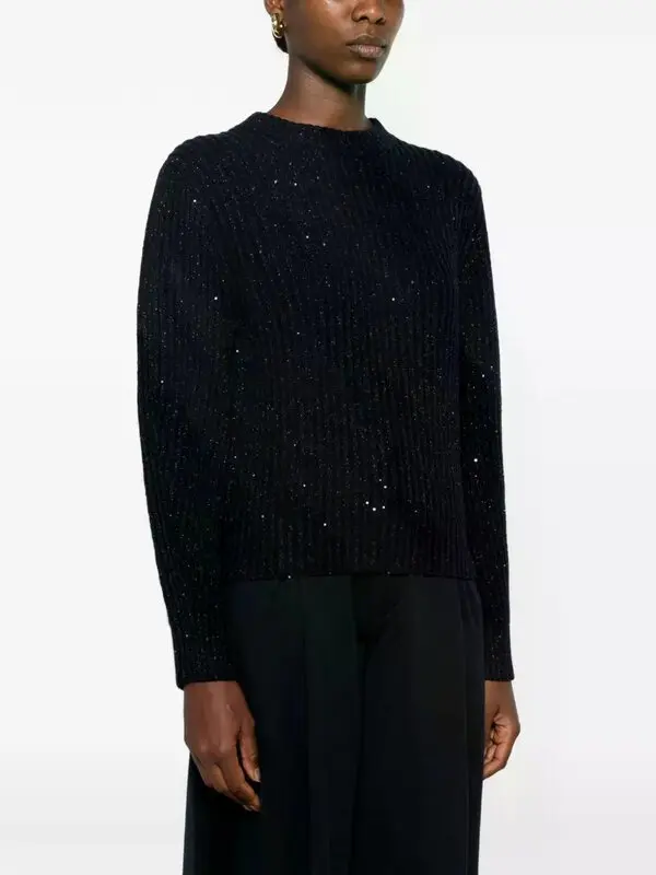 Brunello Cucinelli Sequin Embellished Ribbed Knit Sweater
