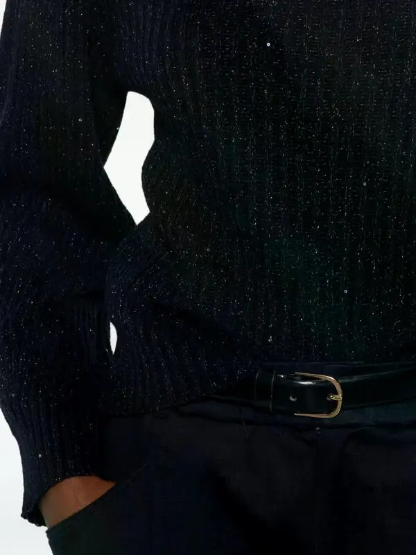 Brunello Cucinelli Sequin Embellished Ribbed Knit Sweater