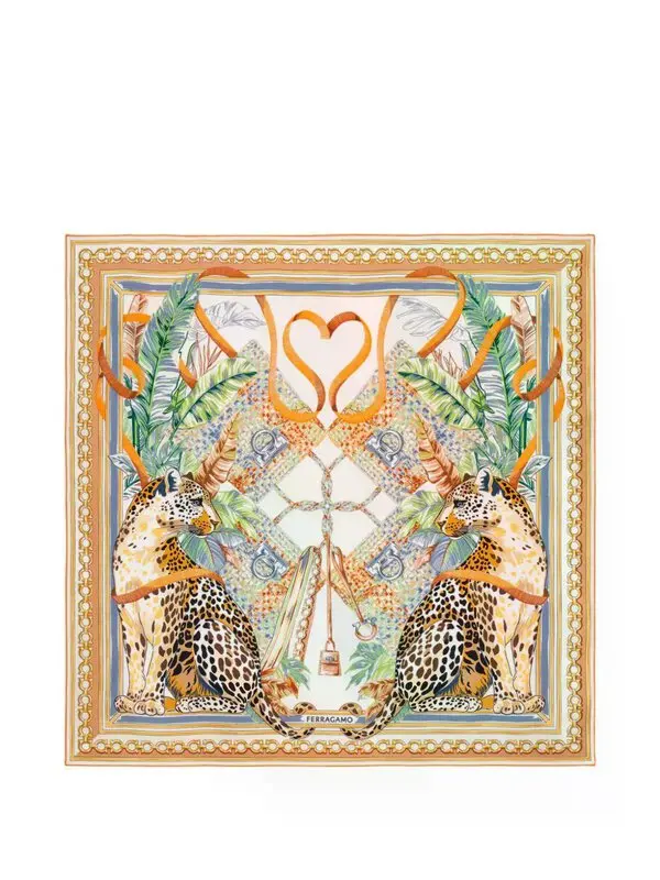 FERRAGAMO Poised Leopards-print Silk Scarf - Neutrals