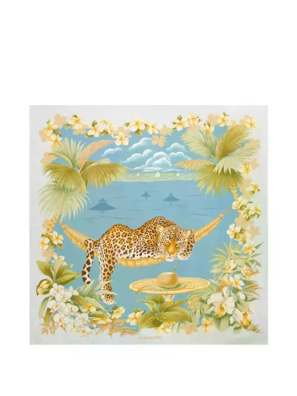 FERRAGAMO Jungle-print Silk Scarf - Blue