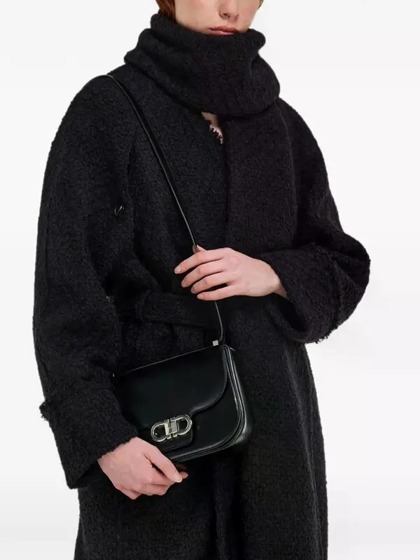 FERRAGAMO Double Gancini North-south Crossbody Bag - Black