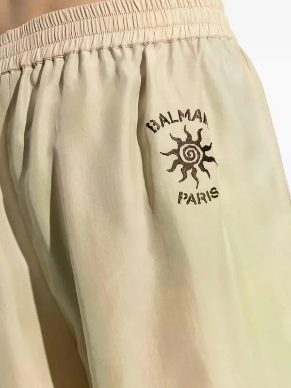 Balmain Beige Silk Logo-print Shorts