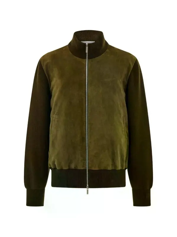 FERRAGAMO Suede And Knit Bomber Jacket - Green