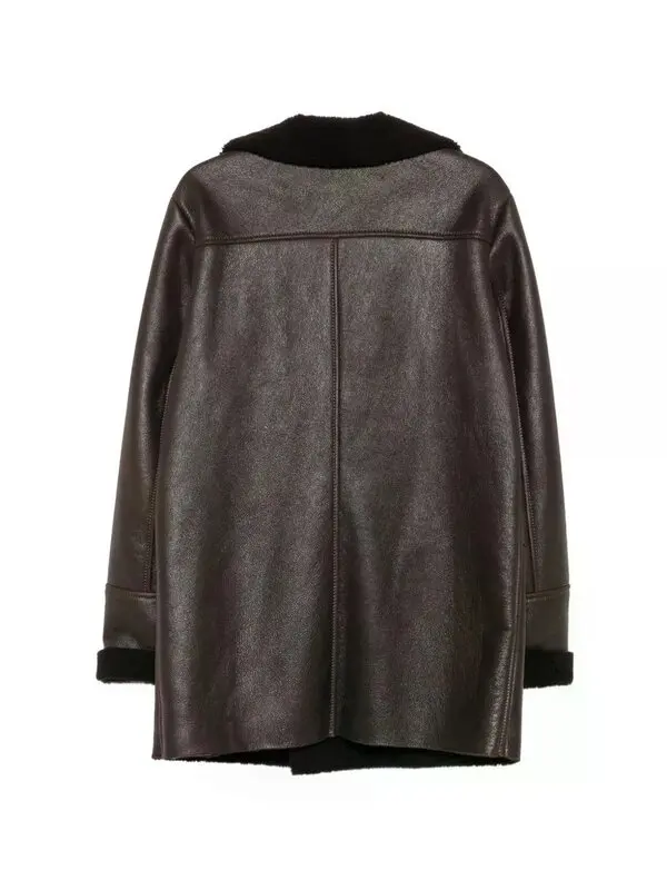 SALVATORE SANTORO Double-breasted Coat With Shearling Collar - Brown