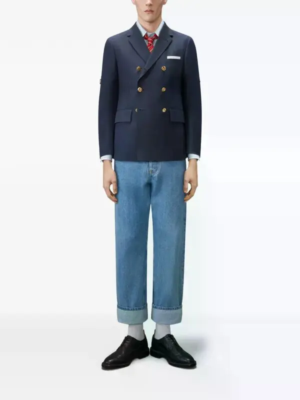 Thom Browne Madras Hairline-stripe Armband Shirt - Blue