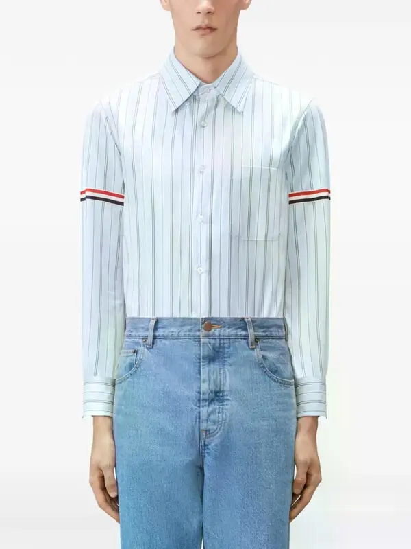 Thom Browne Madras Hairline-stripe Armband Shirt - Blue