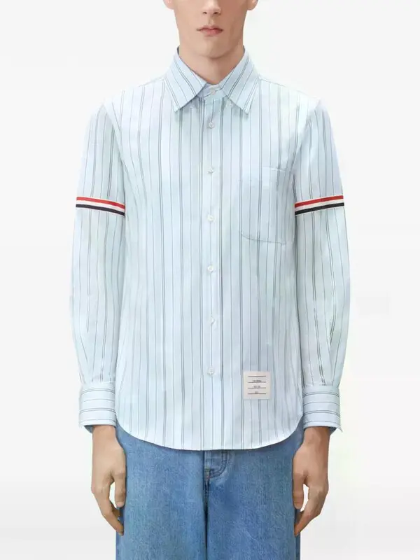 Thom Browne Madras Hairline-stripe Armband Shirt - Blue