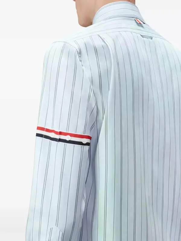 Thom Browne Poplin Hairline Stripe Shirt With Armbands - Blue