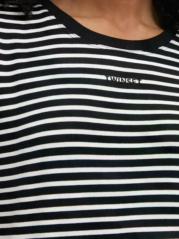 TWINSET Logo Embroidered Striped T-shirt