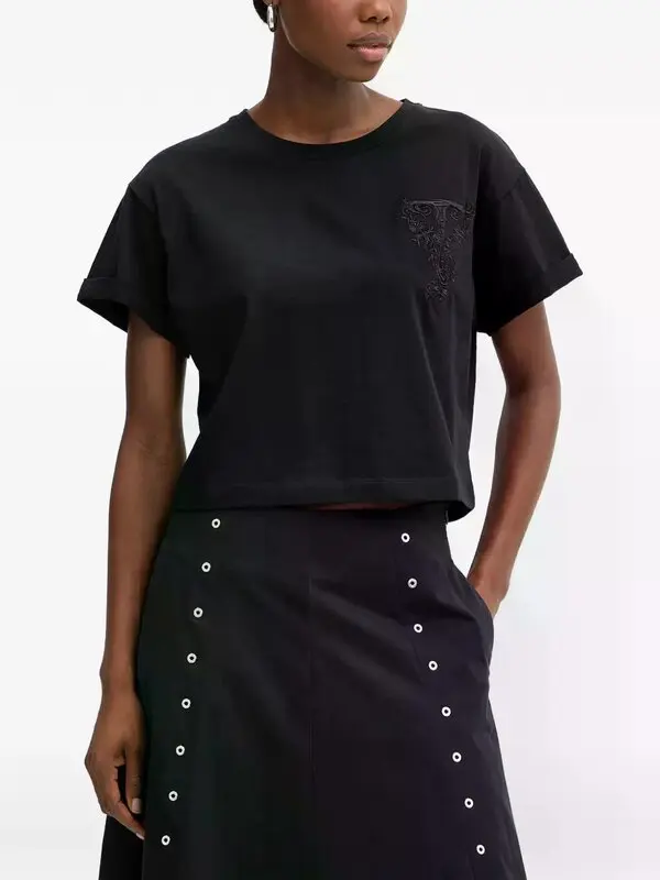 TWINSET Logo Embroidered Cropped T-shirt - Black
