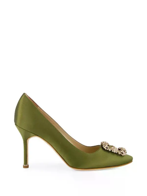 Manolo Blahnik Hangisi Crystal-buckle Satin Pumps