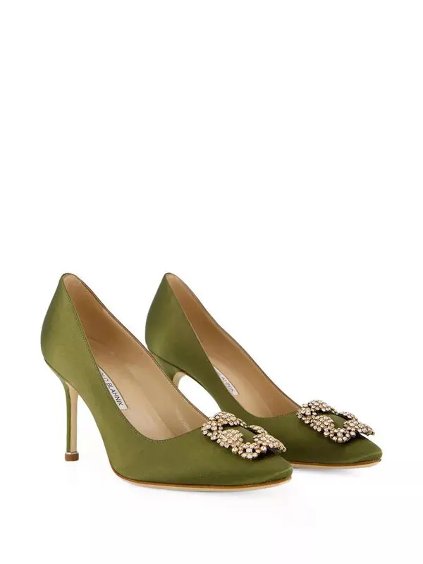 Manolo Blahnik Hangisi Crystal-buckle Satin Pumps