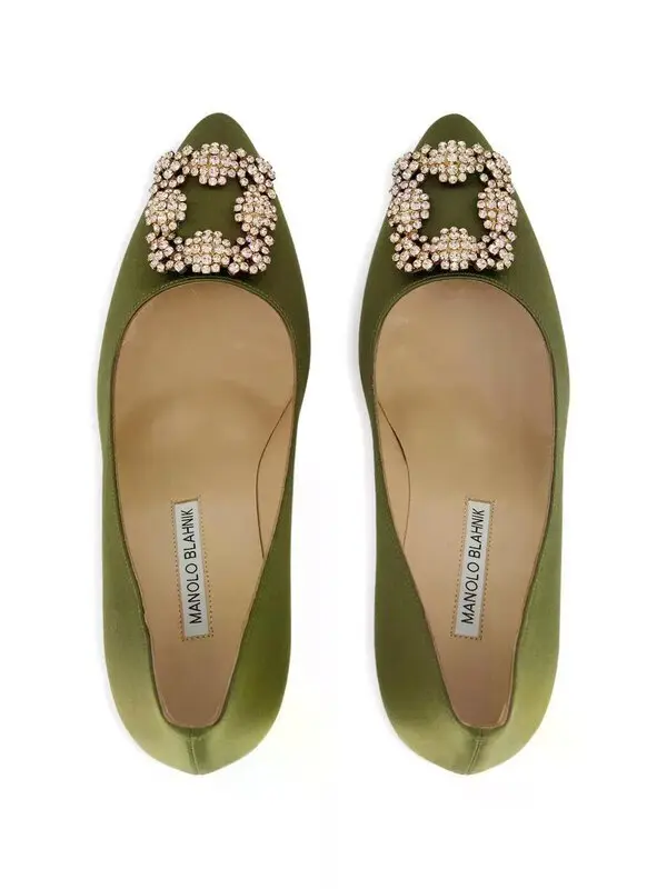 Manolo Blahnik Hangisi Crystal-buckle Satin Pumps