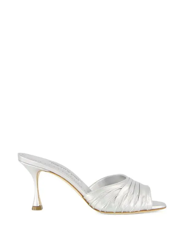 Manolo Blahnik Pirua Nappa Leather Heeled Mules - Silver