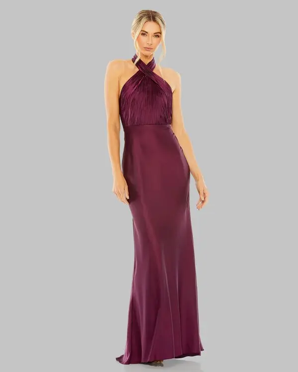 Mac Duggal Pleated Halter Neck Gown