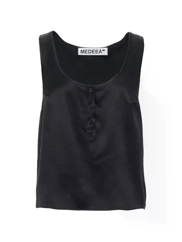 MEDEEA Racerback Top With Button Placket - Black