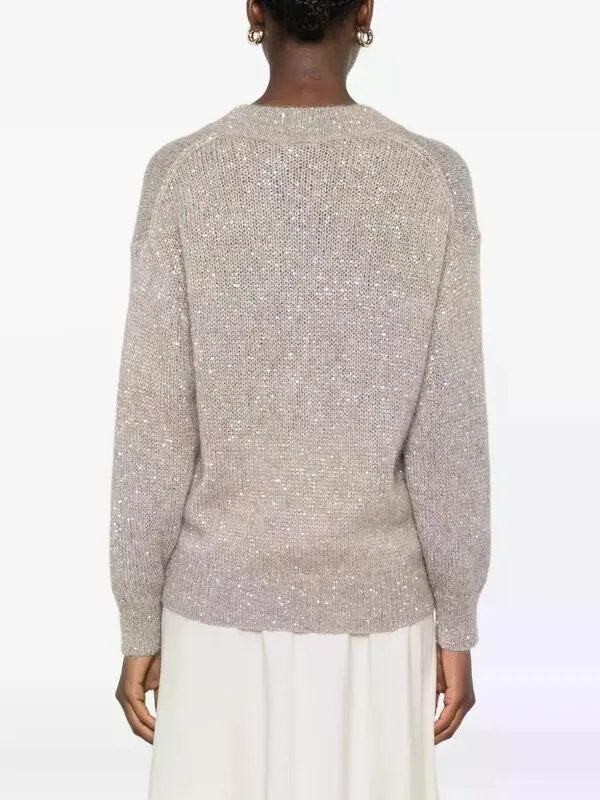 Brunello Cucinelli Sequin Embellished V-neck Sweater - Neutrals