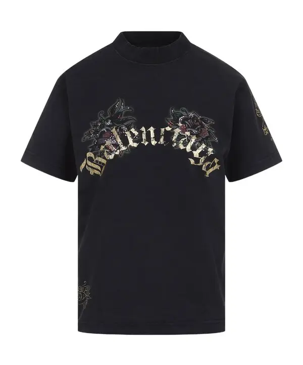 Balenciaga Rose Printed Short-sleeved T-shirt - Black