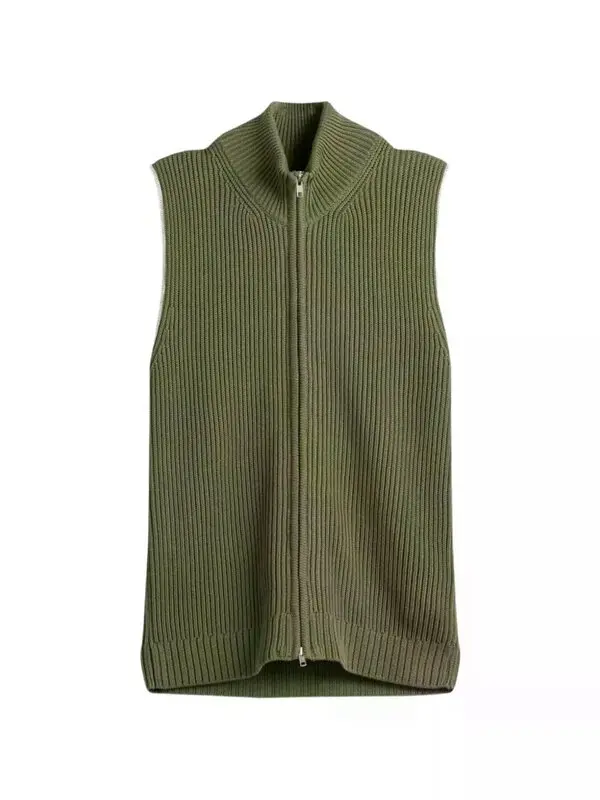 MAISON MARGIELA Khaki Ribbed Knit Zip-up Cardigan
