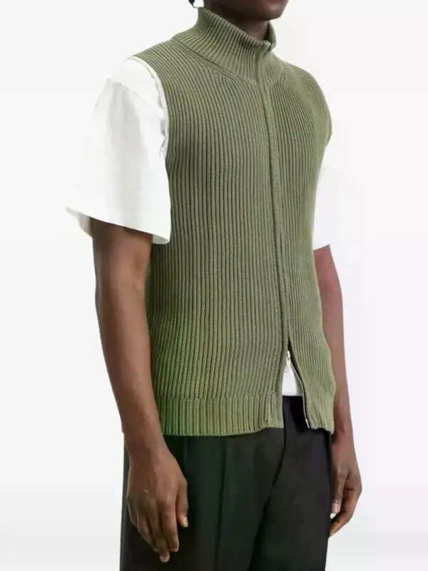 MAISON MARGIELA Khaki Ribbed Knit Zip-up Cardigan
