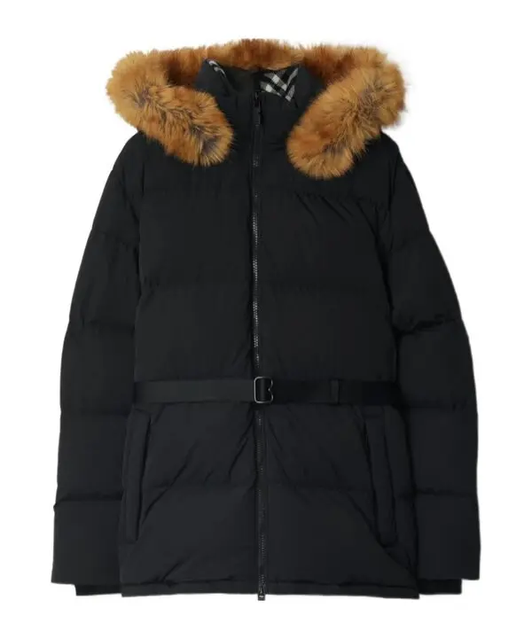 Burberry Funnel Neck Zip-up Puffer Coat With Drawcord Waist And Hood