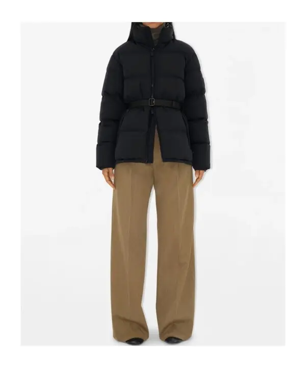 Burberry Funnel Neck Zip-up Puffer Coat With Drawcord Waist And Hood