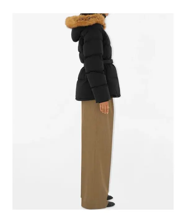 Burberry Funnel Neck Zip-up Puffer Coat With Drawcord Waist And Hood
