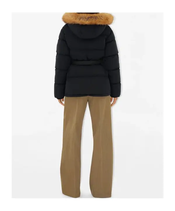 Burberry Funnel Neck Zip-up Puffer Coat With Drawcord Waist And Hood