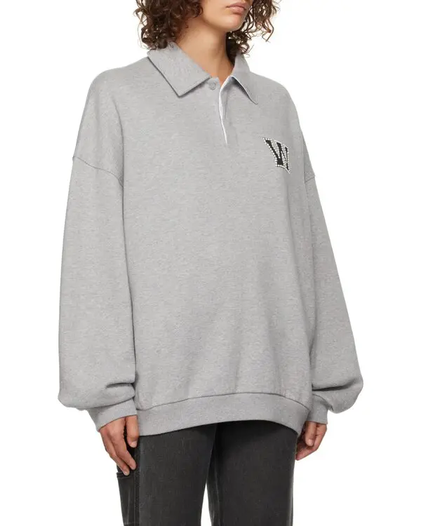 We11Done Lapel Collar Faux Pearl Logo Sweater