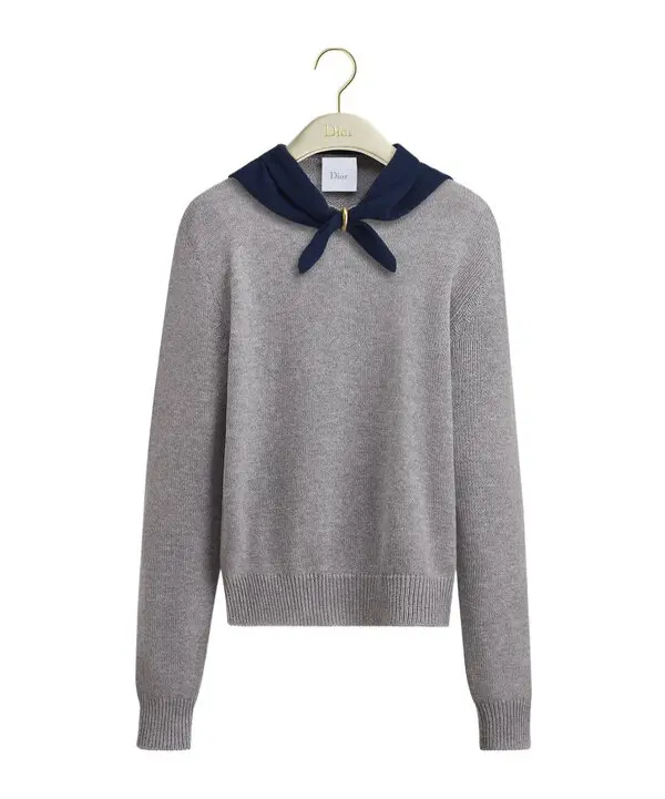 Dior Tie Neck Sweater With Gold-plated Rings - Grey
