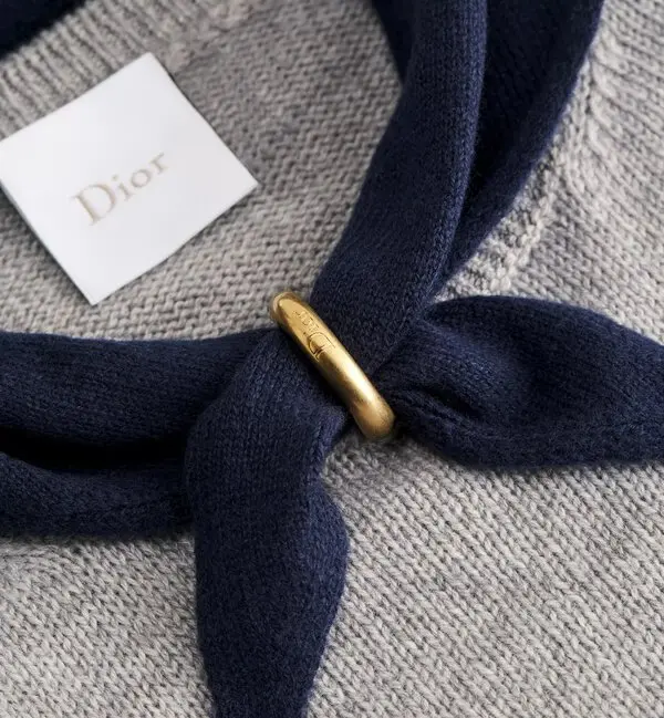 Dior Tie Neck Sweater With Gold-plated Rings