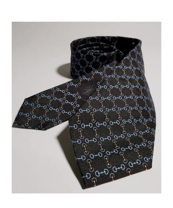 Gucci Horsebit Silk Jacquard Neck Tie - Black