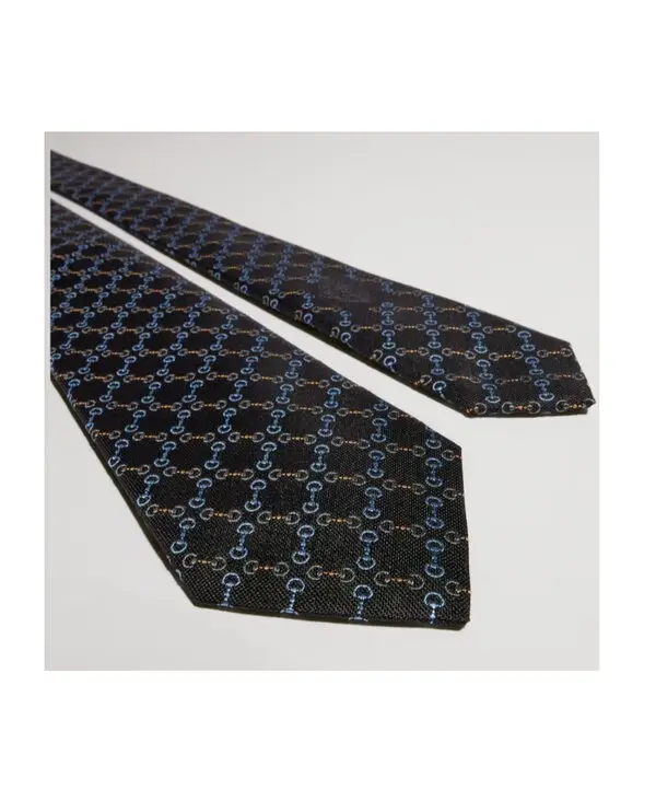 Gucci Horsebit Silk Jacquard Neck Tie - Black
