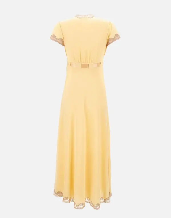 Rixo Short-sleeved Ankle-length Dress With Bow Detailing