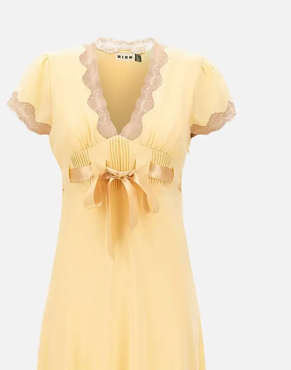 Rixo Short-sleeved Ankle-length Dress With Bow Detailing