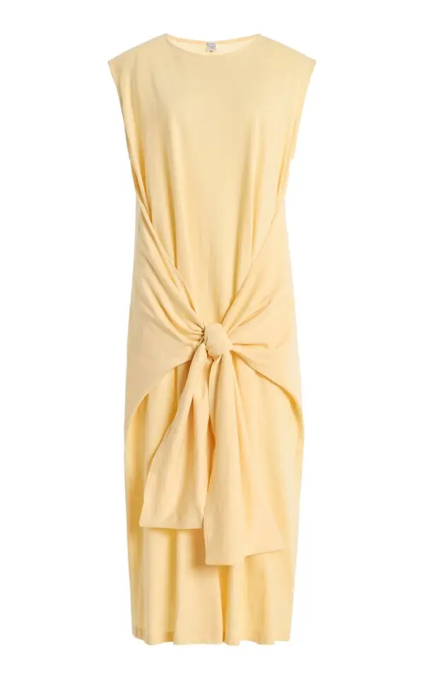 TOTEME Tie-detailed Jersey Midi Dress - Yellow