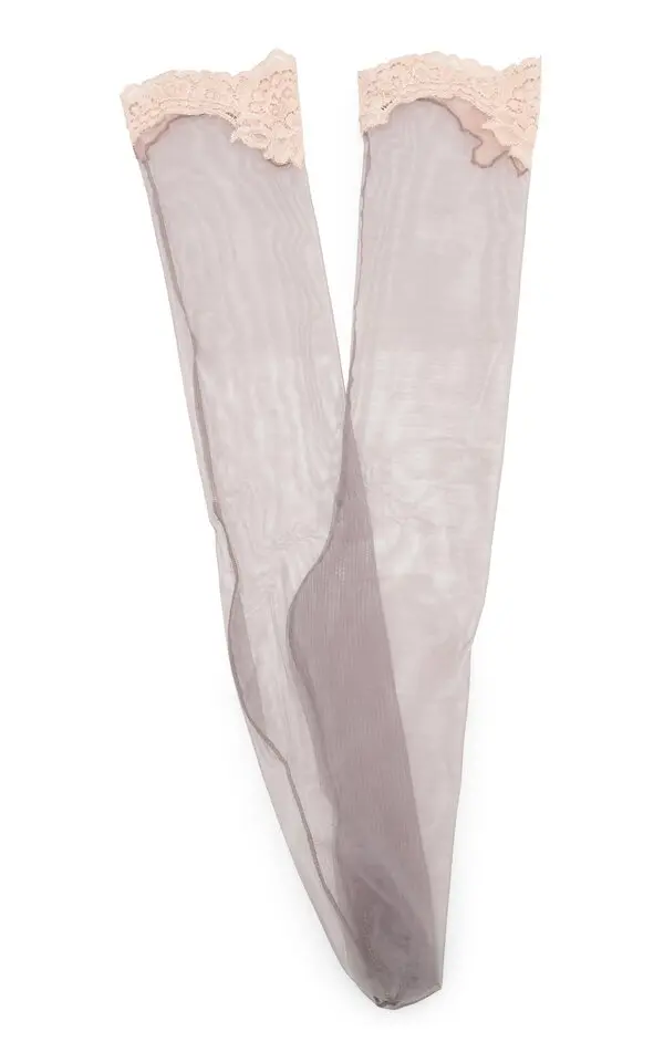 Valentino Garavani Lace-trimmed Mesh Socks - Grey