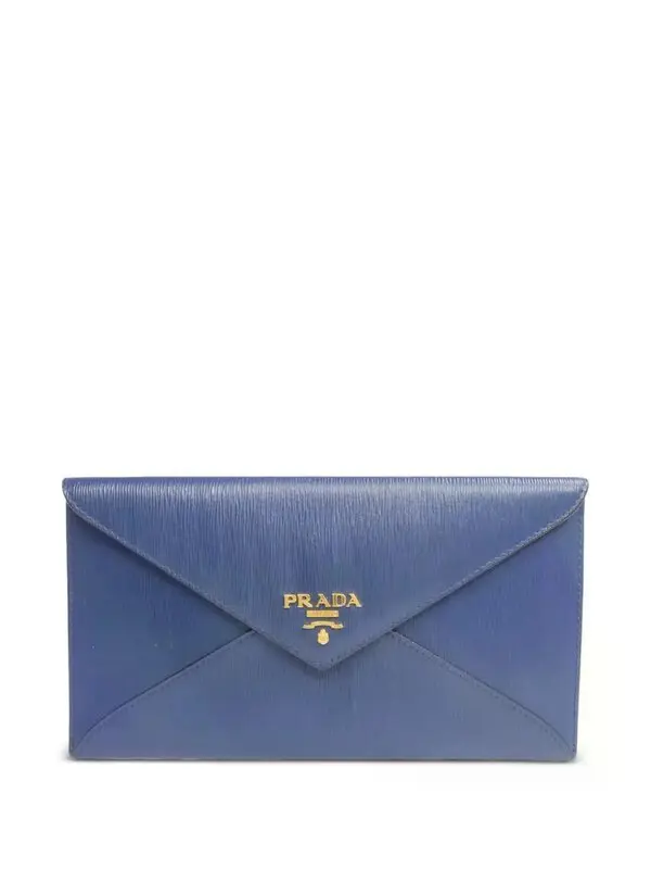 Prada Envelope Leather Wallet - Blue