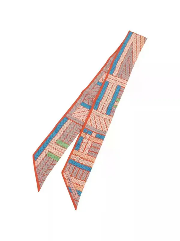 Hermès Patterned Silk Scarf - Orange