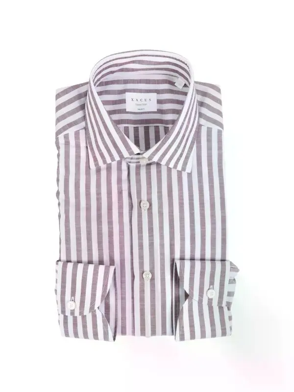 XACUS Travel Shirt Striped Shirt - Brown