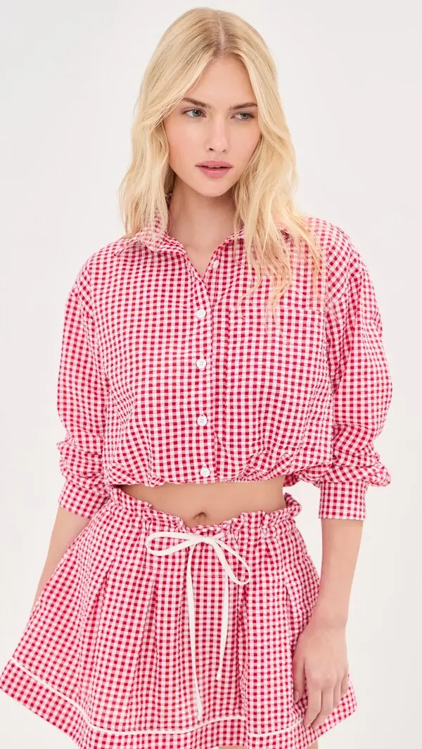 LE BOP Wylie Button-down Shirt In Gingham Check - Red Check